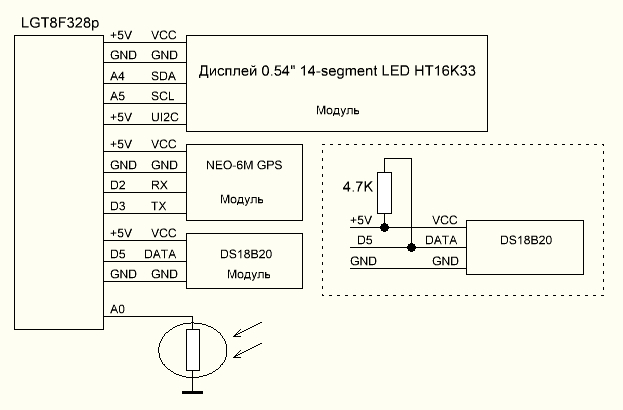 Часы на дисплее 0 54 14 Segment Led Ht16k33 и Gps модуле Arduino Ide