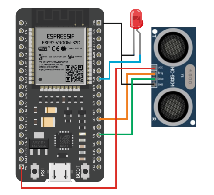 ESP32 + HC-SR04 - ON / OFF - LED | Пикабу
