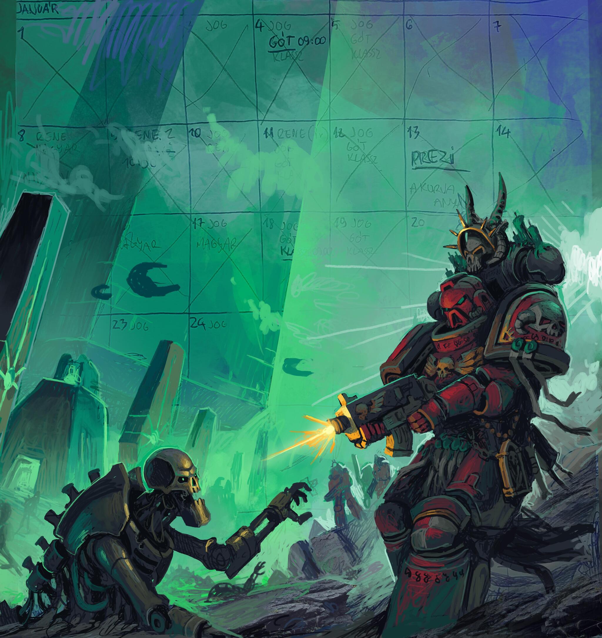 Excorcists on an awakening Necron tomb world by Marton Kapoli | Пикабу
