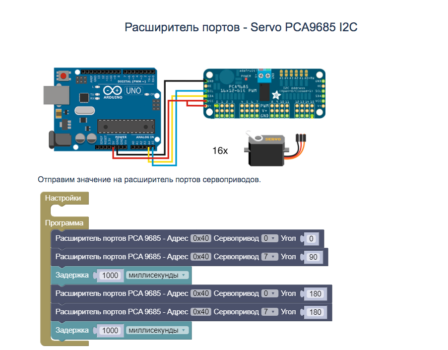 Расширитель портов - Servo PCA9685 I2C - Arduino / ArduBlock | Пикабу
